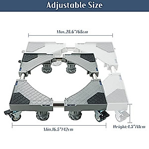 MYFULLY Adjustable Movable Furniture Dolly Roller Base with 4×2 Locking Rubber Swivel Wheels and 4 Strong Feet, Multi-Functional Mobile Stand for Dryer, Washing Machine and Refrigerator (Grey)