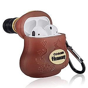 Mulafnxal for Airpod 1&2 Case, Cute Luxury Drink Character Silicone Air pods Cover, 3D Funny Fashion Fun Cool Keychain Design Stylish Kits Soft Skin Cases Boys Teens Men for Airpods (Henny Bottle)