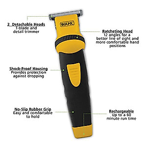 Wahl Lifeproof Rechargeable Trimmer No.09953-1601 for Beards/Mustache/Goatee with Self Sharpening Blades, 1.05 Pound