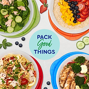 EasyLunchboxes® - Salad To-Go Containers - Reusable Bowl with Built-In, Leak-Proof Dressing Cup for Salad, Pasta, Cereal, Rice & More - Great for Work, Travel, & Meal Prep, Set of 4 (Classic)