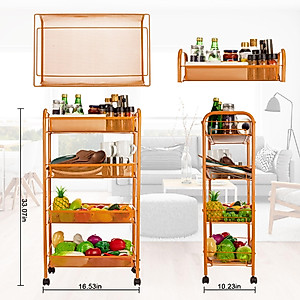4-Tier Metal Rolling Utility Cart, Mobile Utility Cart with Lockable Caster Wheels, Multi-Functional Storage Trolley, Easy to Assemble, for Bathroom, Kitchen, Office, Workshop(Yellow)
