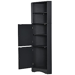Lifeand Tall Bathroom Corner, Freestanding Doors and Adjustable Shelves, 61.02" H Triangle Storage Cabinet, Black