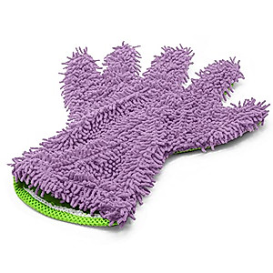 BokWin 1PCS Car Wash Mitt Scratch Free, 5-Finger Microfiber Wash Mitts, Car Interior Exterior Cleaning Gloves, Auto Chenille Washing Sponge Kits for Cleaning Wheel Tight Spot(Purple)