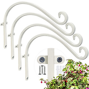 Bird Feeder Hanger: 12-Inch Wall-Mounted Plant Bracket Outdoor - 4 Pieces White Plant Hooks for Hanging Flower Baskets