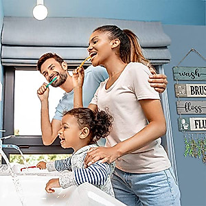 SAC SMARTEN ARTS Bathroom Wall Decor Rustic Bathroom Wall Art Funny Bathroom Wall Hanging Sign - Wash Brush Floss Flush - 4 Pieces Wood Bathroom Decorations for Wall 13.8 x 4 inch