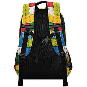 Colorful Building Blocks School Backpacks with Chest Strap for Teens Boys Girls,Lightweight Student Bookbags 17 Inch, Funny Toy Casual Daypack Schoolbags