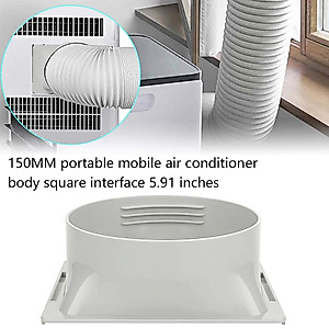 Pek, 5.91In Portable Air Conditioner Adapter Exhaust Hose,Connector Tube Air Hood Baffle Plate Mobile Air Conditioning Special Exhaust Pipe Interface ((150mm) Square Mouth White), 18X15X6.5 cm