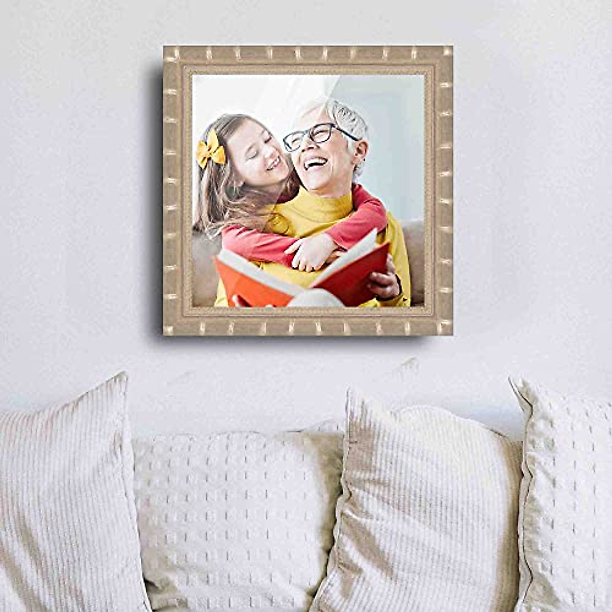 7x7 Frame Silver Real Wood Picture Frame Width 1.5 Inches | Interior Frame Depth 0.5 Inches | Beechey Bamboo Photo Frame Complete with UV Acrylic, Foam Board Backing & Hanging Hardware