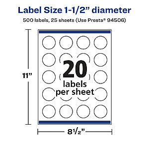 Avery Matte White Round Labels with Sure Feed, 1.5" Diameter, 500 Matte White Printable Labels