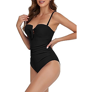 Upopby Women's Strapless One Piece Swimsuits for Women Padded Push Up Tummy Control Bathing Suits Plus Size Slimming Swimwear Black 14