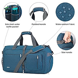 WANDF Foldable Duffel Bag 40L with Shoes Compartment, Overnight Weekender Travel Duffle for Men Women Water-proof & Tear Resistant (Blue)
