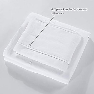 meadow park 100% Stone Washed Linen Sheets with Pillow Cases, King Size 4 Pcs Set, Deep Pocket, Soft and Breathable Fabric, Cool Night Sleep Comfort, White Color