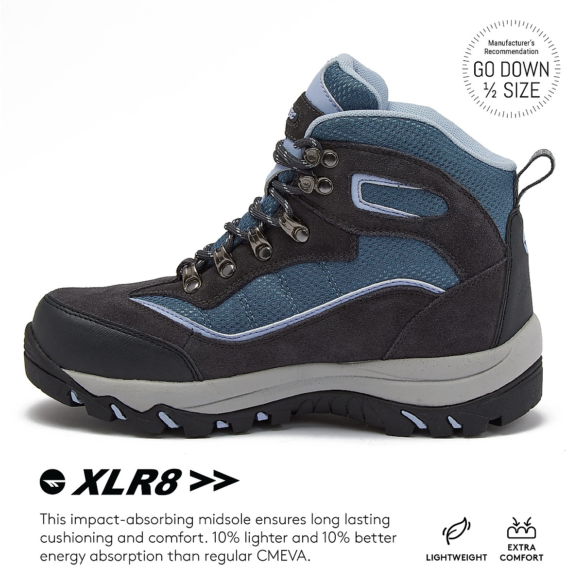 HI-TEC Skamania Mid WP Waterproof Women's Hiking Boots, New 2023 Model with High Performance Rubber Outsoles - Trail, Mountain and Backpacking Shoes - Dark Grey/Navy Blue, 7 Medium