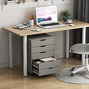 SANYOAC 5 Drawer Chest, Mobile File Cabinet with Wheels, Wood Storage Cabinets, Home Office Storage Cabinet, Mobile Lateral Printer Stand with Removable Wheels(Beige Grey)