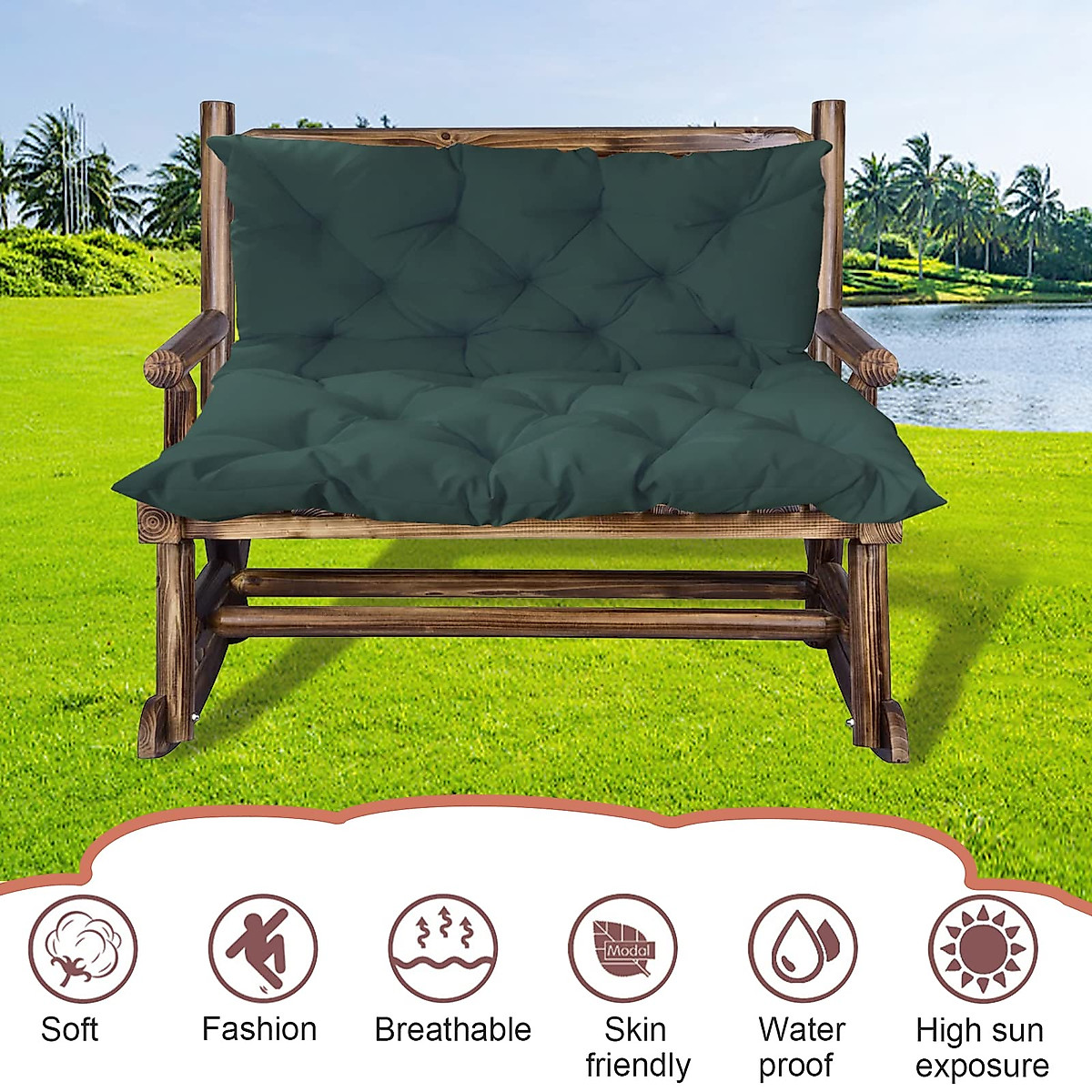 MiokyStaner Porch Swing Cushions with Backrest, 2-3 Seater Waterproof Bench Pad Cushions, Thicken 4" Outdoor Swing Cushions, for Outdoor Patio Garden Furniture (47x40in, Dark green)