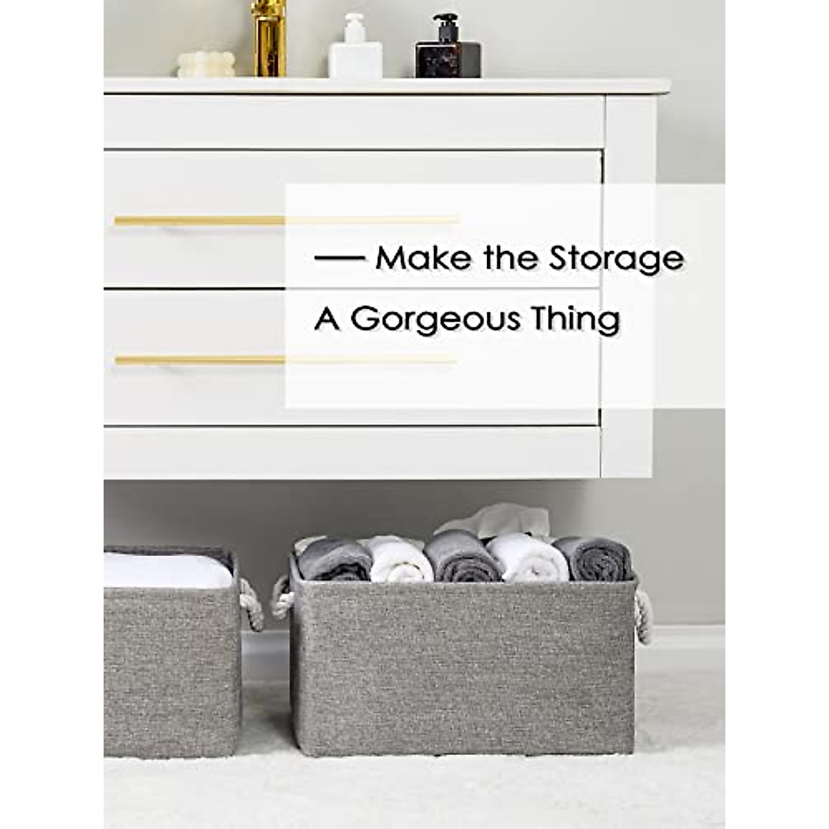 TheWarmHome Large Storage Bins- Storage Baskets for Organizing Shelves, Basket Organizer for Closet Bookshelf Dog Toy Nursery Baby Clothes Laundry Home Organization, Fabric Storage Cubes W/Handles