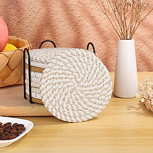 Billbotk 10 Pieces Boho Coasters for Drinks, Absorbent Drink Coasters with Holder, Cute Coaster Set for Boho Home Decor, Apartment Decor Aesthetic, Living Room Essentials, 4.3 Inches