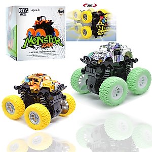 YQMYXG Monster Truck Toys Cars for Boys Toddlers 4 Wheels Drive Durable Friction Powered Car Toys for Kids Birthday Party 360 Degree Rotation Gift Suitable for Boys Girls over 3 years old(Yellow+Green