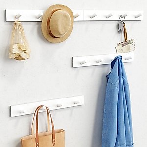 Forbena White Coat Hooks Wall Mount for Hanging 4 Pack, 16 Inch Wood Entryway Coat Rack Wall Mounted Heavy Duty, Modern Large Wall Hooks for Hats Kids Clothes Bags Purses Caps Closet - 16 Hooks
