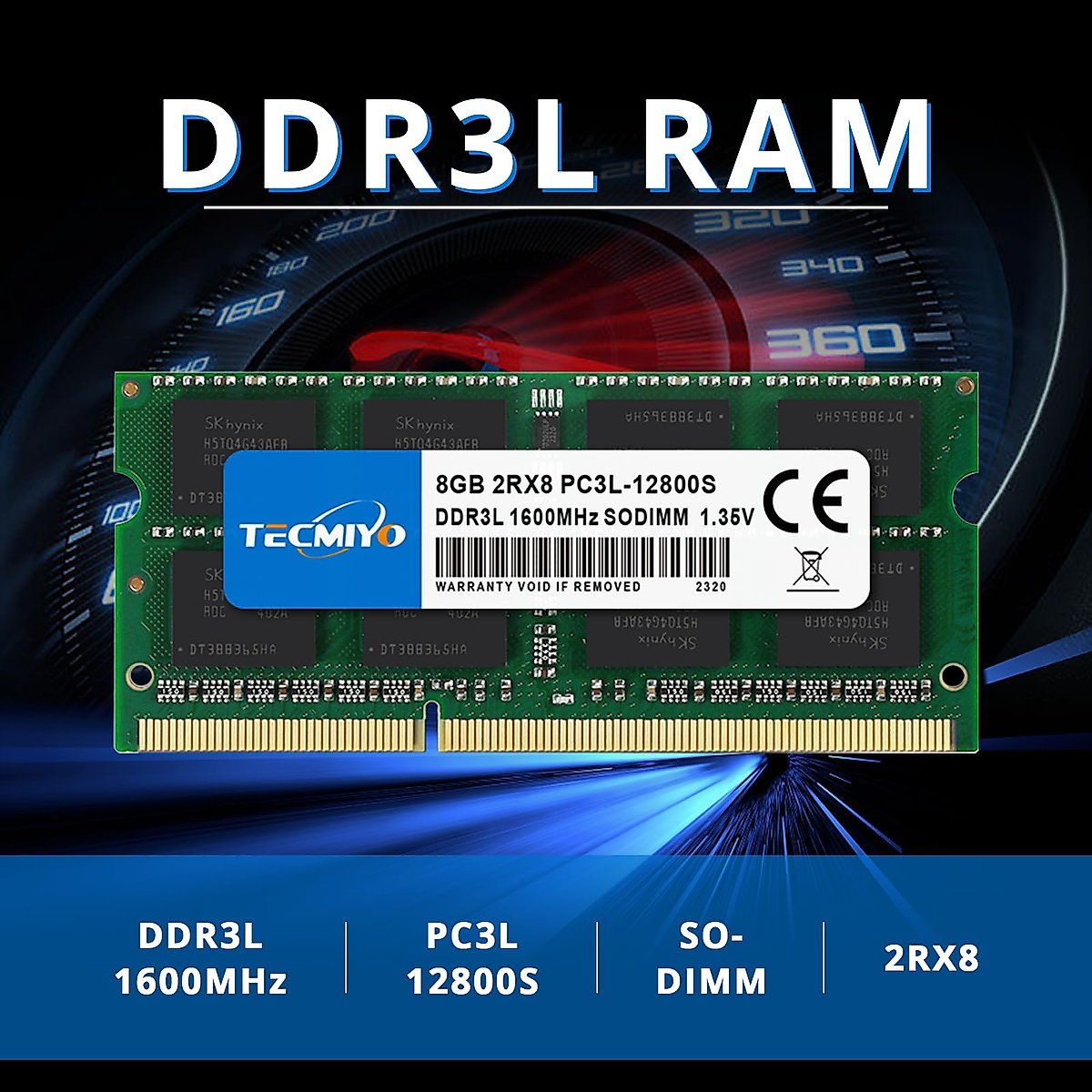 TECMIYO Ram 16GB Kit (2x8GB) DDR3L-1600 SODIMM (PC3-12800S), DDR3 RAM 16GB PC3L 12800 2Rx8 1.35V/1.5V CL11 Non-ECC Unbuffered 204-Pin Notebook Laptop RAM Memory Upgrade Kit