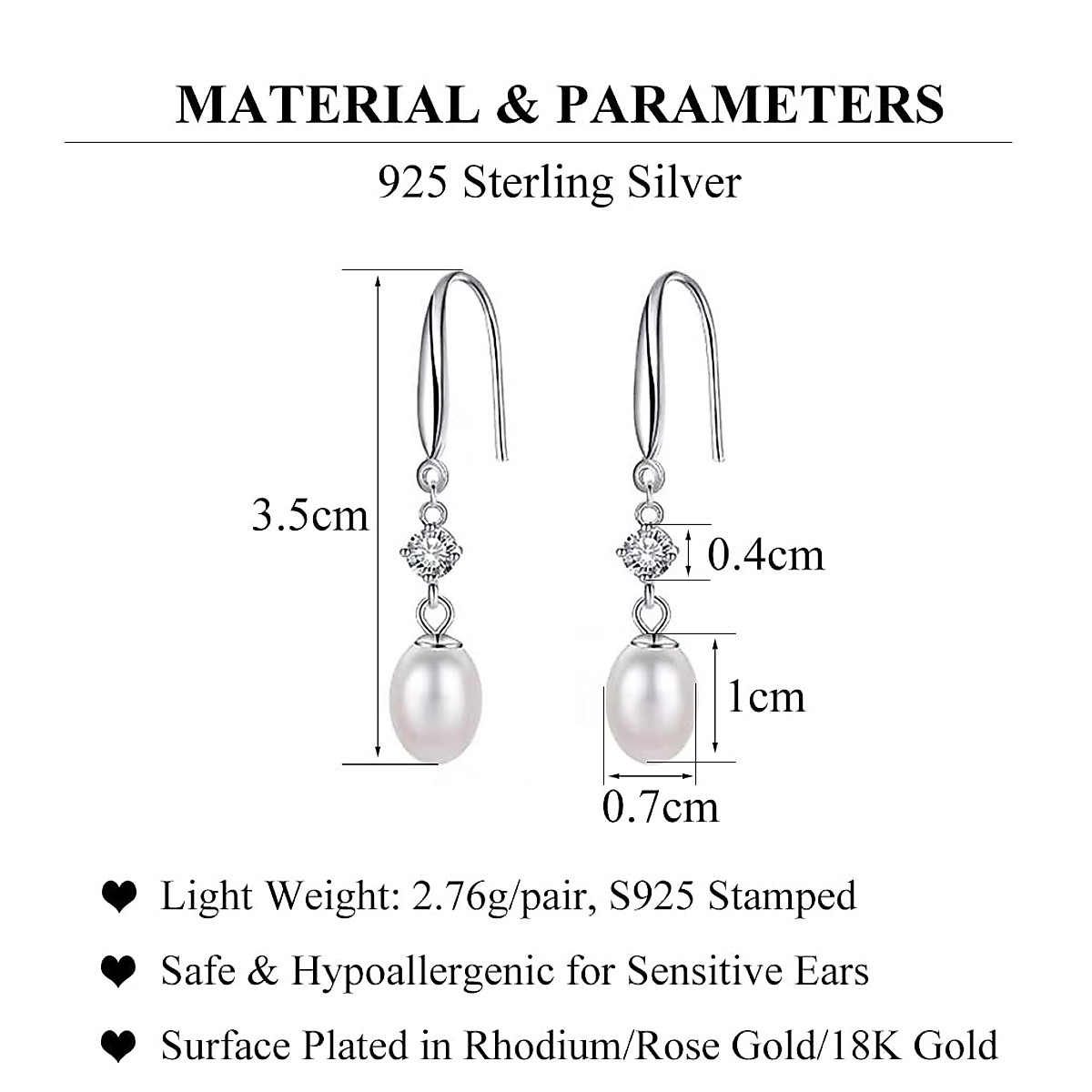 SLUYNZ 925 Sterling Silver Pearl Drop Earrings for Women Teen Girls Pearl Dangle Earrings Wedding Bridal Earrings (A-Silver)