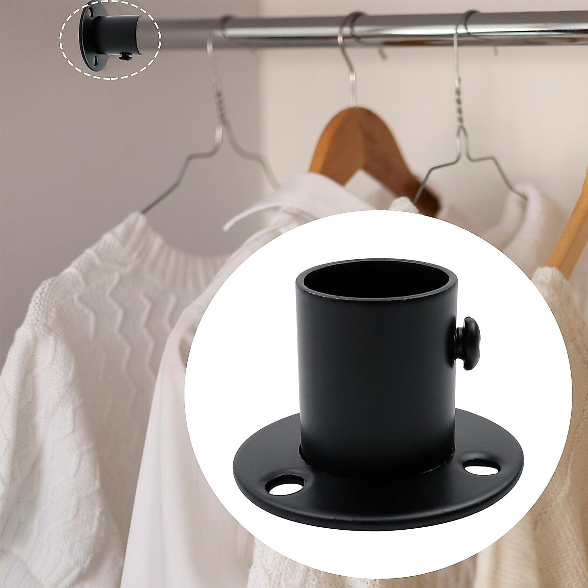 Antrader 0.75 Inch Diameter Stainless Steel Matte Black Adjustable Closet Rod Flange Holder Shower Socket Bracket Support Pack of 4