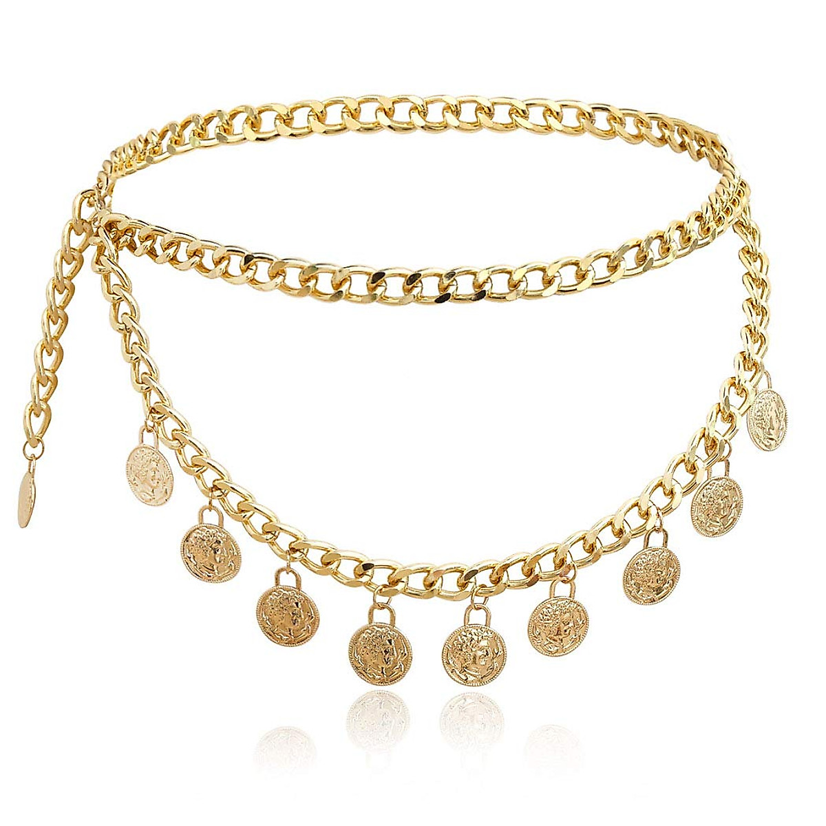 Victray Gold Coin Waist Chain Beach Belly Body Chains Party Rave Body Jewelry Fashion Waist Accessory for Women and Girls (Gold)