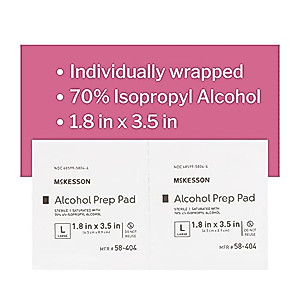 McKesson Alcohol Prep Pads, 2-Ply 70% Isopropyl Alcohol Individually Wrapped Wipes, 100 Count, 1 Pack