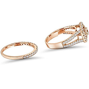1 1/10ct Diamond Cushion Halo Engagement Wedding Ring Set 10k Rose Gold - Size 6.5