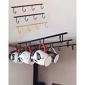 YQBOOM Mug Hanger Under Cabinet 3 Pcs Iron Mug Rack Wall Mounted Coffee Cup Hanging Rack Mug Storage Organizer for Kitchen Dining Bar Bronze