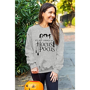 KIDDAD It's Just A Bunch of Hocus Pocus T-Shirt Women Halloween Sanderson Sisters Long Sleeve Crewneck Casual Pullover Tops Light Gray