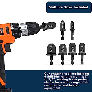6PCS - Swaging Tool Hand Drill, Copper Tube Expander for Air Conditioner and Heater Equipment, 1/4'', 3/8'', 1/2'', 5/8'', 3/4'', 7/8'' Drill Bits Set