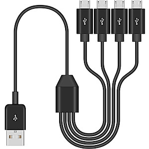 Vrllinking USB A to USB Micro Charging Cable, 4 in 1 Multi Charger Cable Micro USB Splitter Cable 4 Ports Micro USB 2.0 Male to Male Charging Cord 4 Connectors(Black 0.5M)