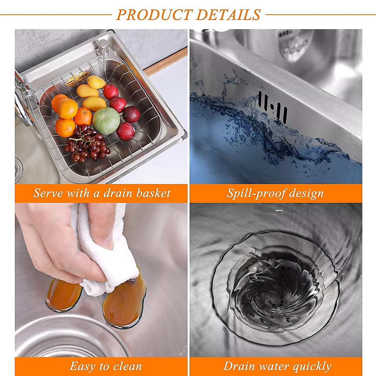 ADASTE Camping Sink Commercial Kitchen Sink Double Basins Stainless Steel Utility Sink Outdoor Catesink Wash Basin Sink with Cold and Hot Tap for Garage Garden Bar Restaurant