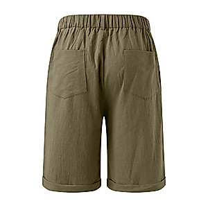 Mens Shorts Elastic Waistband White Linen Pants Men 2023 Casual Buckle Zipper Summer Beach Shorts Classic-Fit Pleat Front Shorts with Pockets Men Shorts Pack Long Army Green S