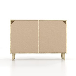 Panana Buffet Storage Cabinet with Rattan Decorating 4 Doors Living Room Kitchen Sideboard 48.43 x 34.65 x 15 inch (Natural Wood)