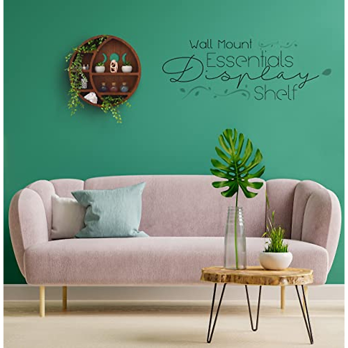 Kuuza Crescent Moon Shelf for Crystals | Moon Phase Shelf | Wooden Moon Shelf | Wall Decoration for Stone Crystals and Essential Oils | Moon Phases Wall Art, Brown, 17 inch x 17 inch x 3.4 inch