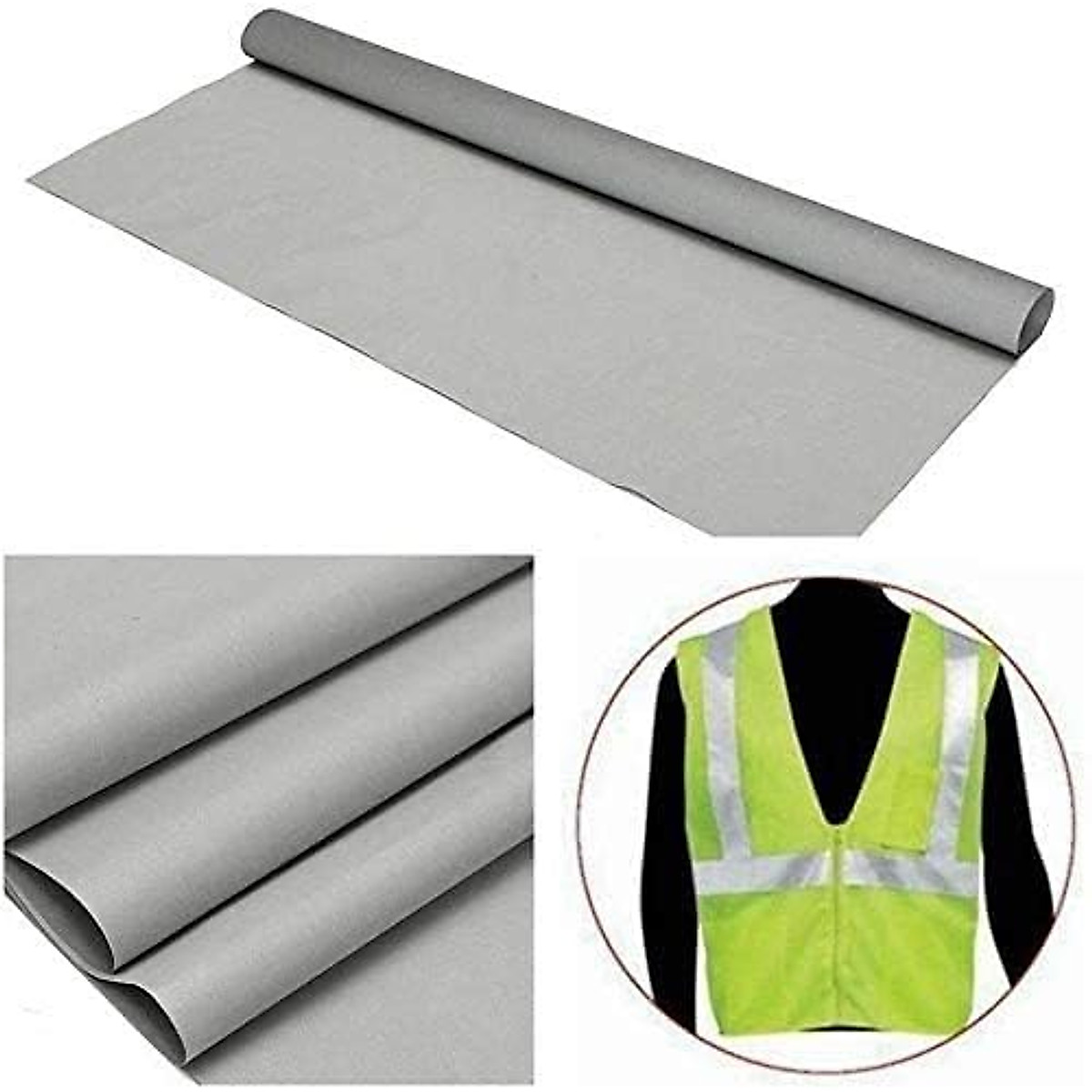 LTKJ 20" Wide Silver Reflective Fabric Safty Strip Gray Sew On Material 1.5'x39" 0.5Mx1M