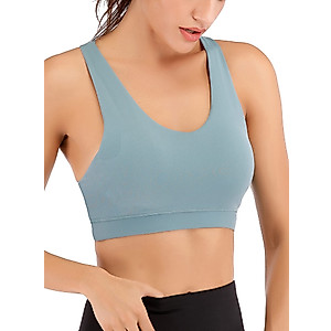 RUNNING GIRL Sports Bra for Women, Criss-Cross Back Padded Strappy Sports Bras Medium Support Yoga Bra with Removable Cups (WX2353D-Opal green, XL)