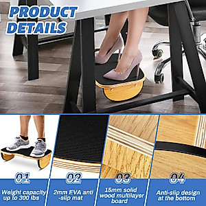 Foot Stool Under Desk Wood Larger Size Office Desk Footrest Rocking Foot Nursing Stool Rocker Balance Board for Supporting Relieving Leg Pressure, Home and Office Use, 15.8 x 11 x 4.3 Inches