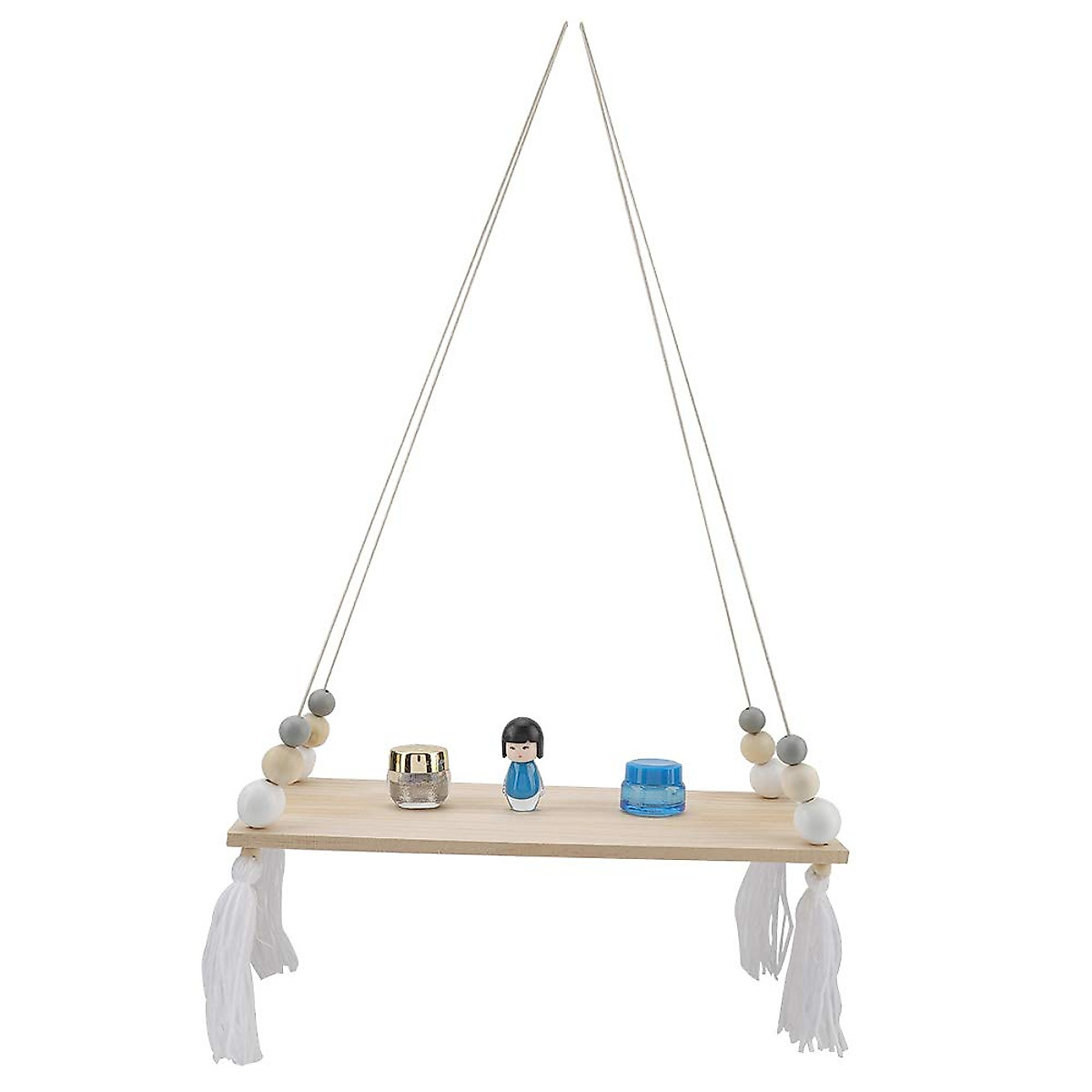 Hanging Wood Floating Shelves Nordic Wall Hanging Shelf Swing Wall Storage Shelf for Living Room Bedroom, [White Gray]