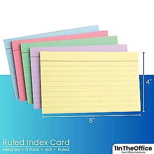 1InTheOffice Index Cards 4x6 Ruled Colored, Assorted 200/Pack