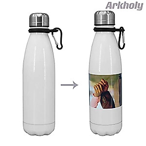Arkholy 17OZ Sublimation Blanks Sport Water Bottle Stainless Steel Vacuum Insulated Drinking Bottle Tumbler Keep Hot& Cold Leak Proof with Hang Carabiner (1pc White Color)