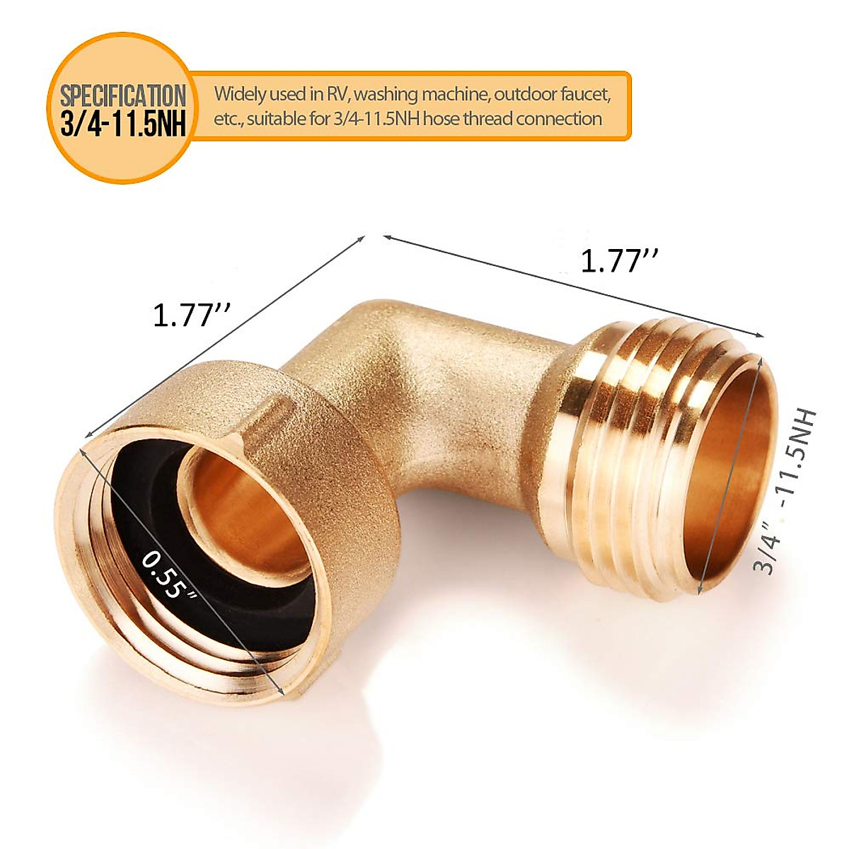 SnowyFox 2PCS RV 90 Degree Water Hose Elbow - 90 Degree Hose Elbow for RV, 3/4-11.5NH Hose Thread Connection for RV Outdoor Tap Washing Machine Hose Fitting