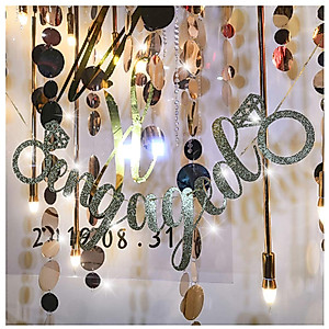 Engagement Party Decorations|Bridal Shower Supplies| Honeycomb Ring Hanging Decorations,Glitter Gold Diamond Ring（(3pcs),Engaged Banner Gold Glittery Letters and Diamond Ring for Party Decorations