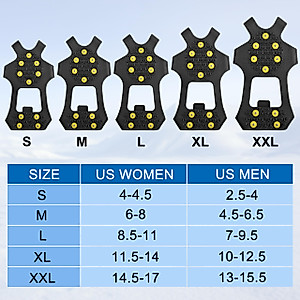 Ice Cleats Snow Traction Cleats, 10-Studs Walk Traction Cleats Crampons for Walking on Snow and Ice Anti Slip Rubber Walking Cleats Slip-on Stretch Footwear for Women Men Kids (Size XXL)
