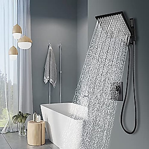 Psylc All Metal Shower Faucet Set (10-Inch Matte Black)/Rain Shower Head With Handheld (Including Pressure Balance Rough-in Valve), Dual Showerhead Combo/Square Rainfall Shower System For Bathroom