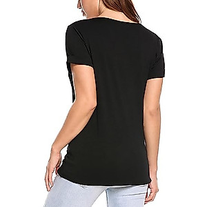 Beyove Womens Low Cut Tops Deep V Neck Plunging Tee T Shirts, Pack of 2 Black Black