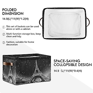 ALAZA Foldable Storage Bins, Wonderful Night View of Eiffel Tower in Paris Storage Boxes Closet Shelf Organizer for Bedroom Nursery Closet Toys Books