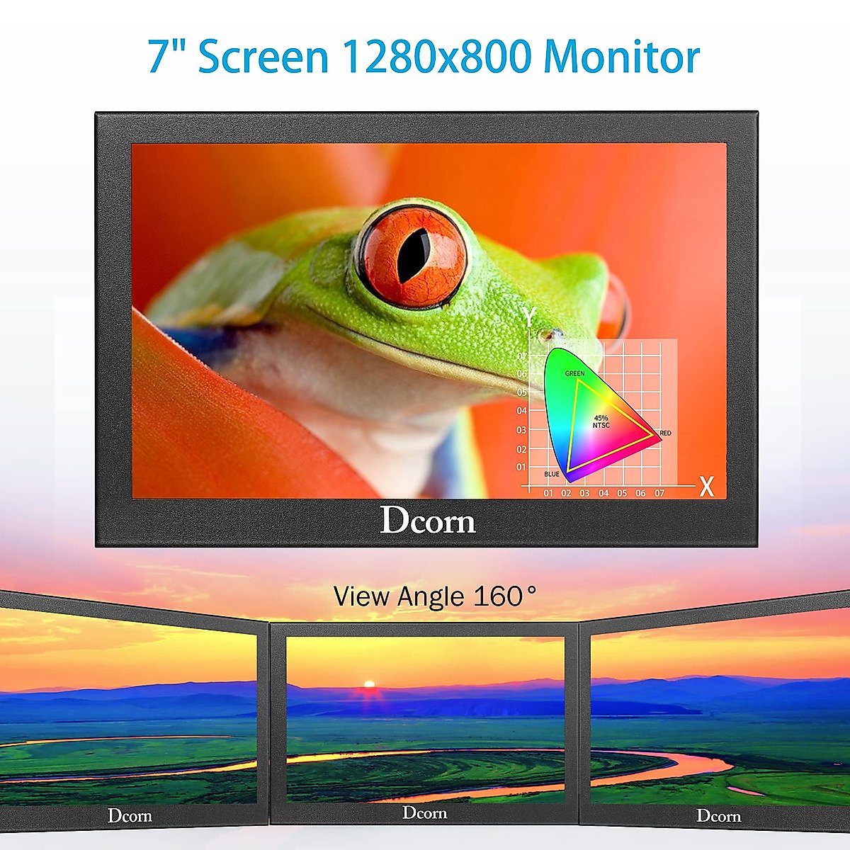 Dcorn 7 inch Mini Monitor,Small HDMI Monitor 1080P IPS Computer Monitors Support HDMI VGA BNC AV Input with Wall Bracket&Remote Control 1280x800 Pixel,160 Full Viewing w/Speaker